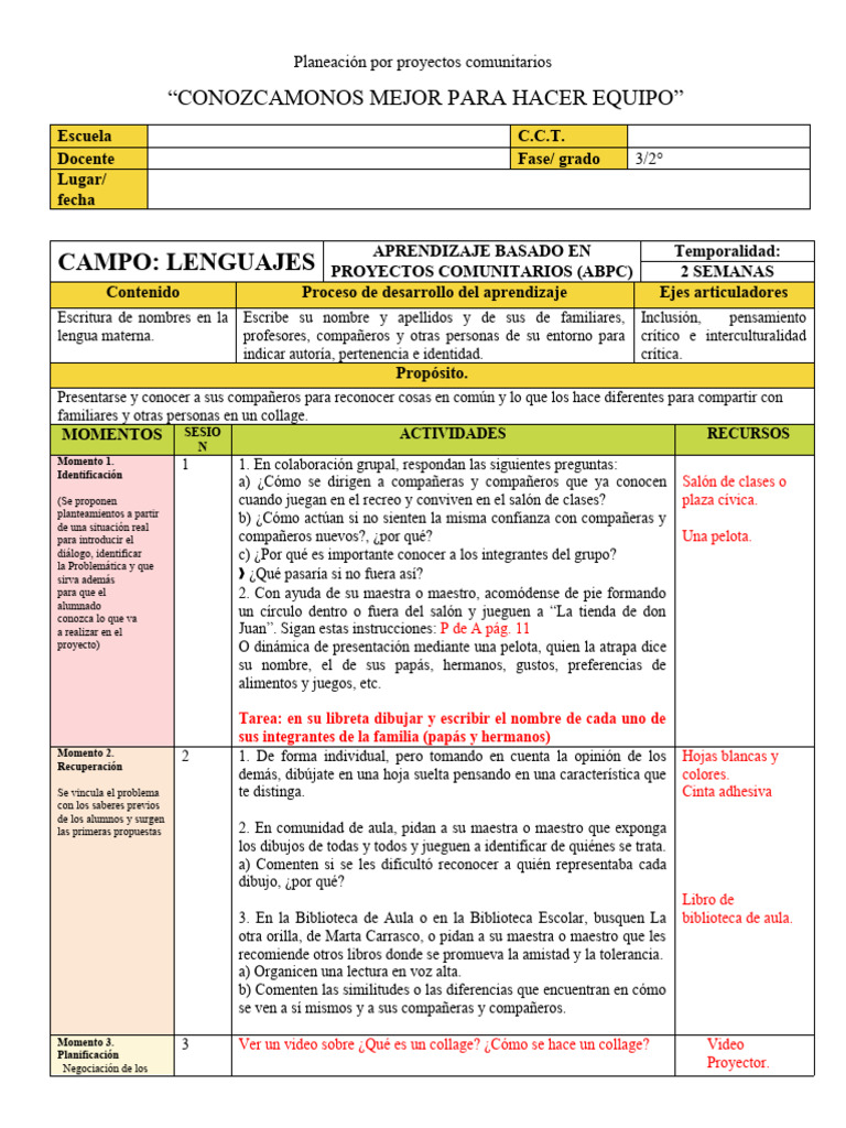 EJEMPLO Planeación Por Proyectos Comunitarios FASE 3 (2o GRADO) | PDF