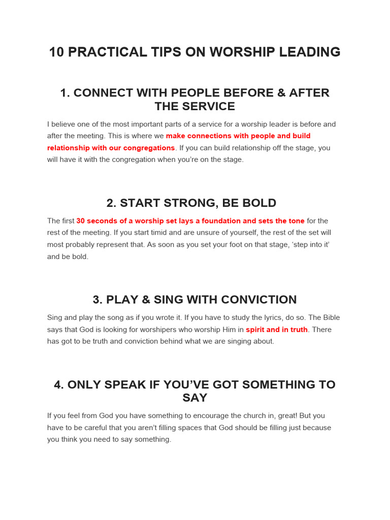 Effective Worship Leading Tips | PDF | Prayer | Worship