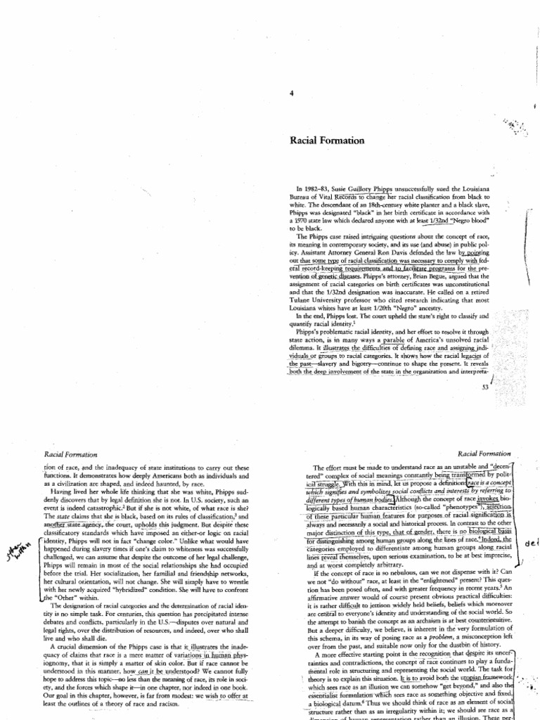 Omi and Winant, Racial Formation | PDF | Race (Human Categorization ...