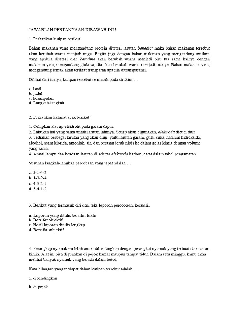 Soal Pas Bahasa Indonesia Kelas 9 Semester 1 | PDF