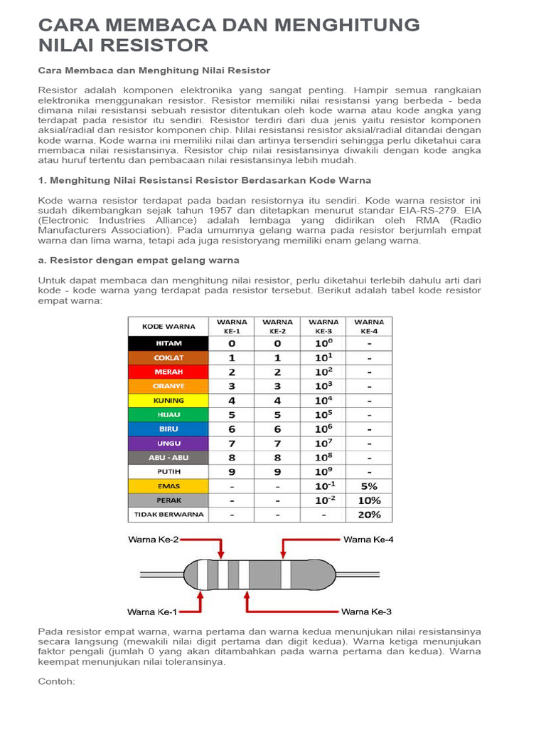 Cara Membaca Dan Menghitung Nilai Resistor | PDF