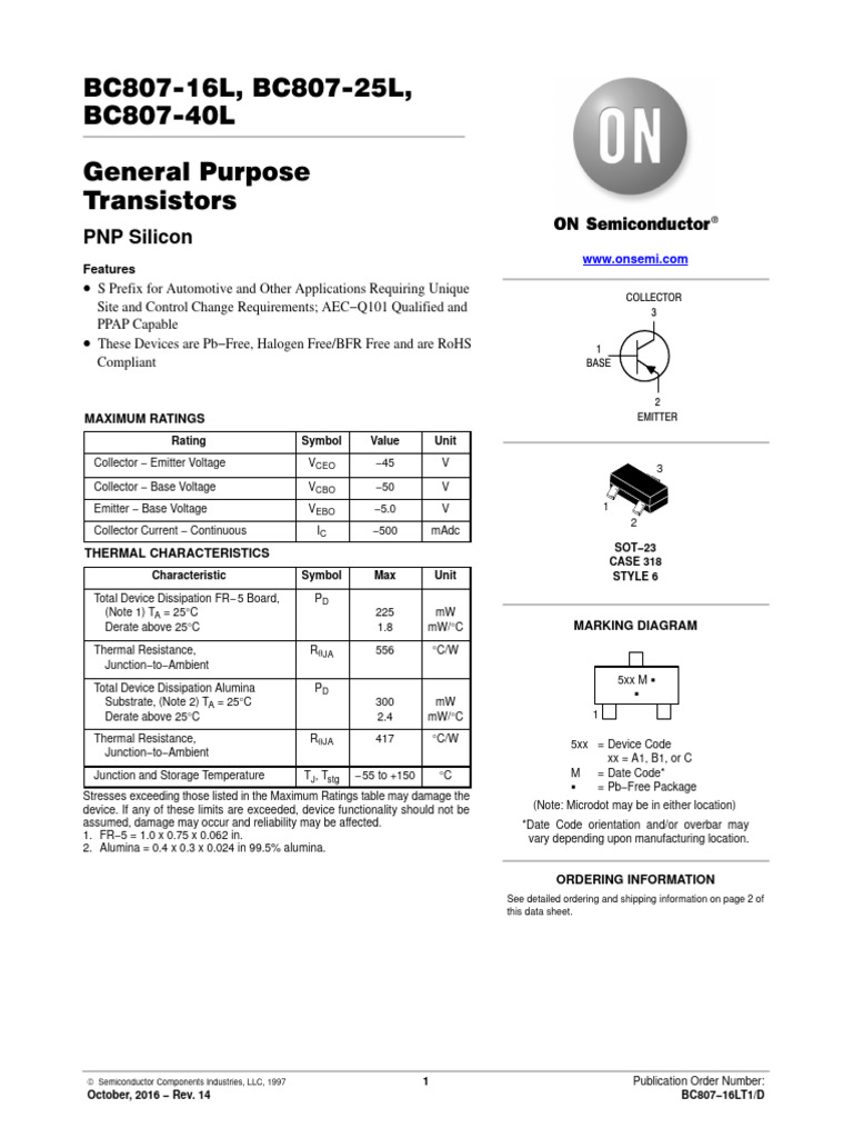 BC807-16L, BC807-25L, BC807-40L General Purpose Transistors: PNP Silicon | PDF | Bipolar ...