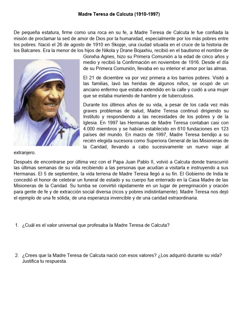 Madre Teresa de Calcuta | PDF | Madre Teresa | Iglesia Católica