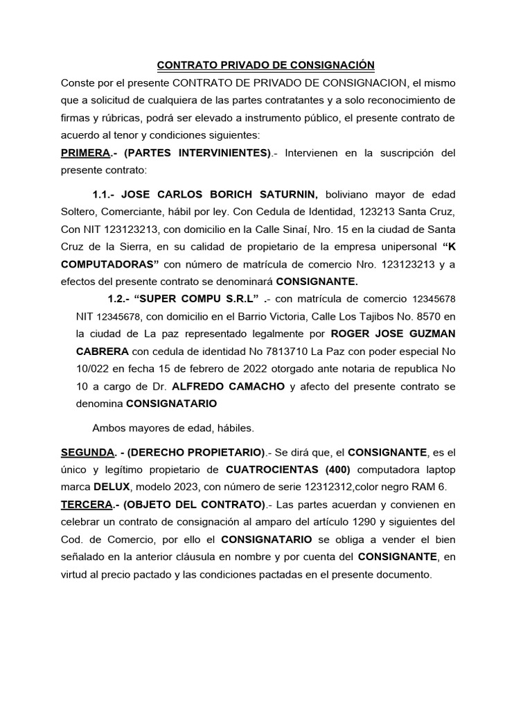 Contrato de Consignacion | PDF | Pagos | Ley común