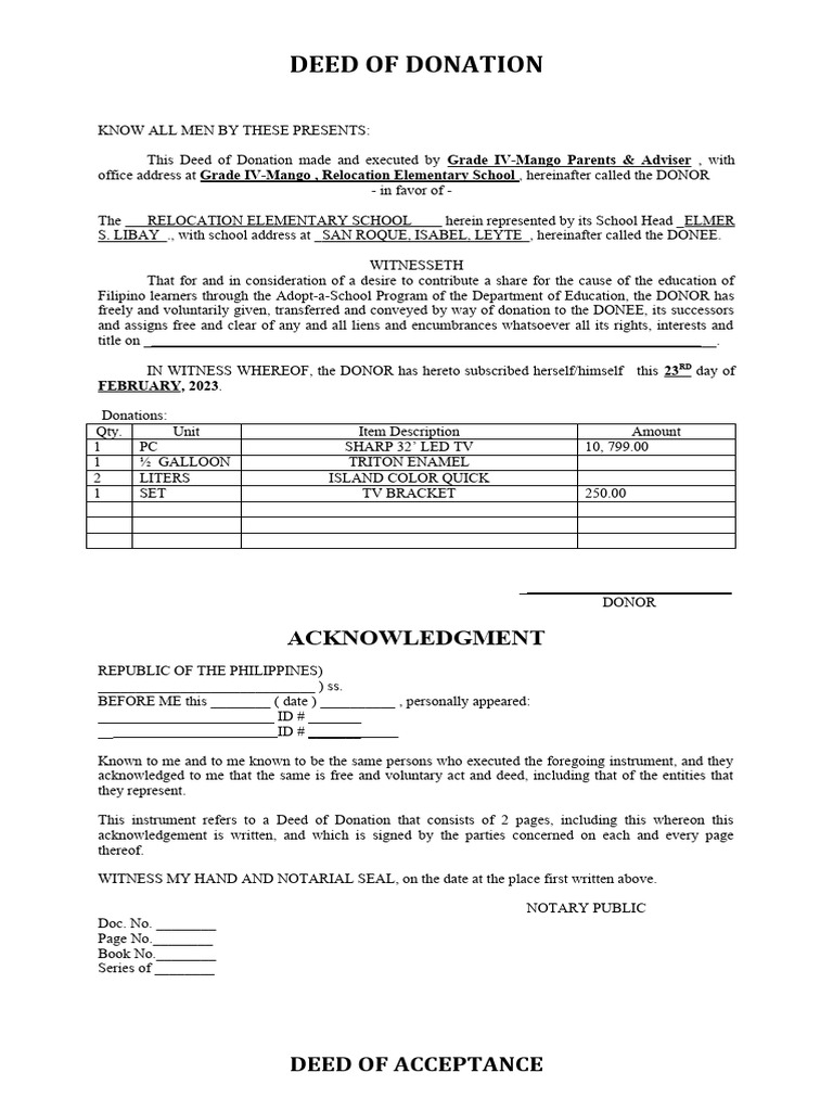 DEED of DONATION FORM | Download Free PDF | Natural Resources Law ...