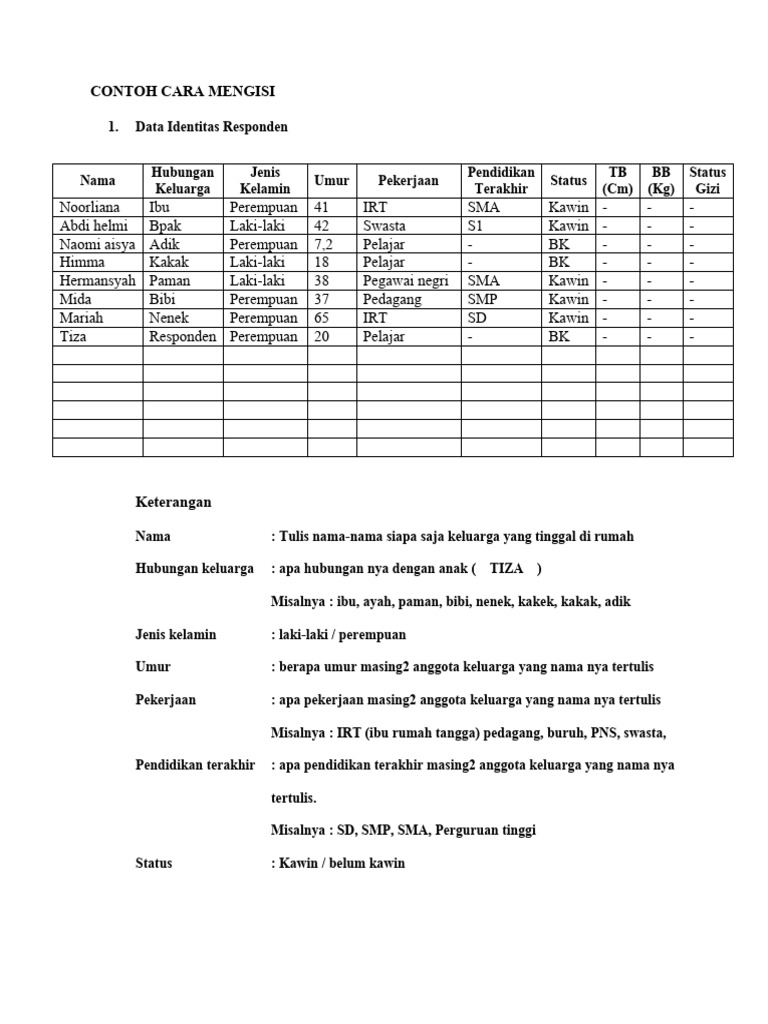 Contoh Data Identitas Responden | PDF