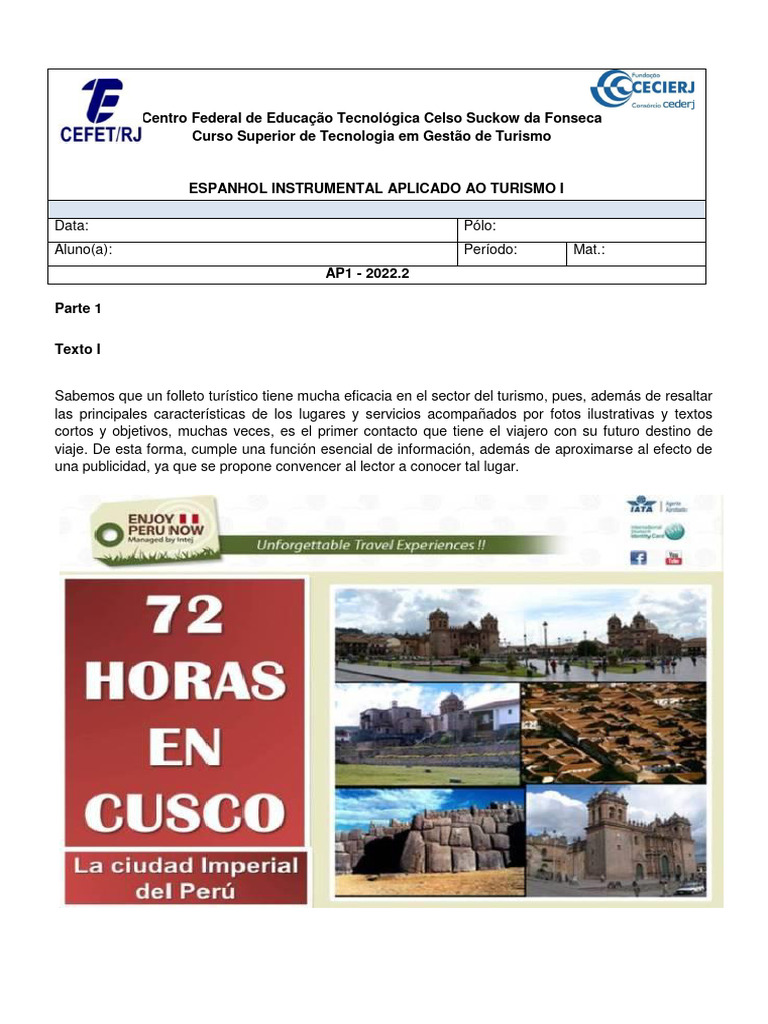 Ap1 2022.2 Gabarito | PDF | Turismo