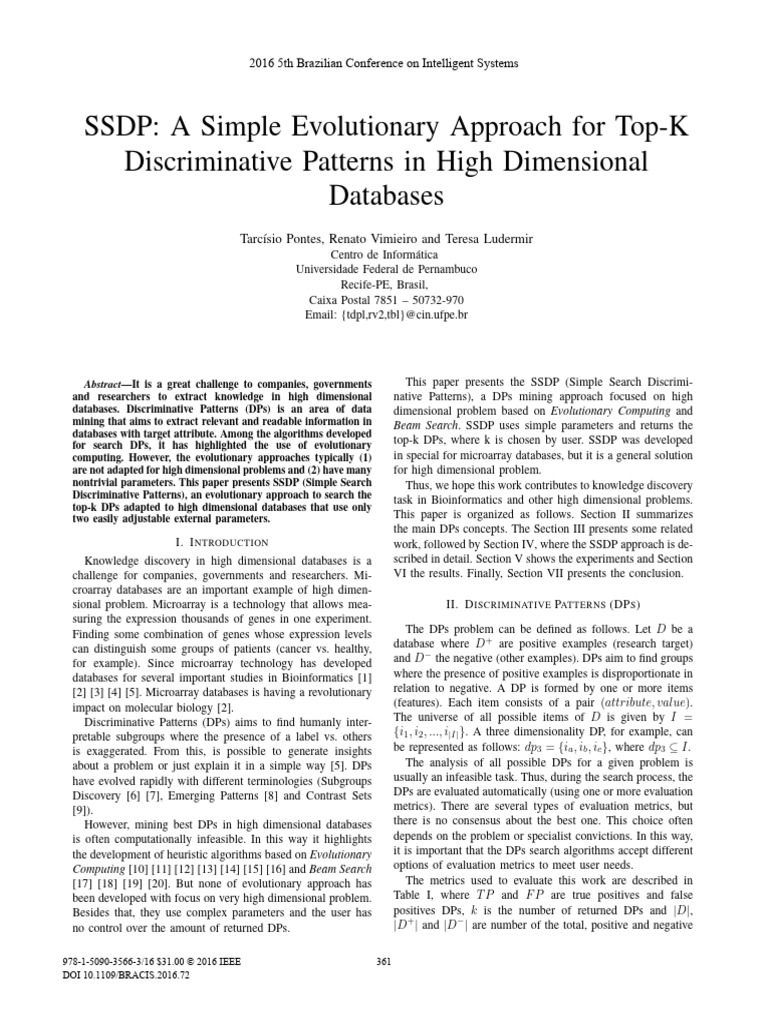2016 SSDP - A Simple Evolutionary Approach For Top-K Discriminative ... 2016 SSDP - A Simple Evolutionary Approach For Top-K Discriminative ...