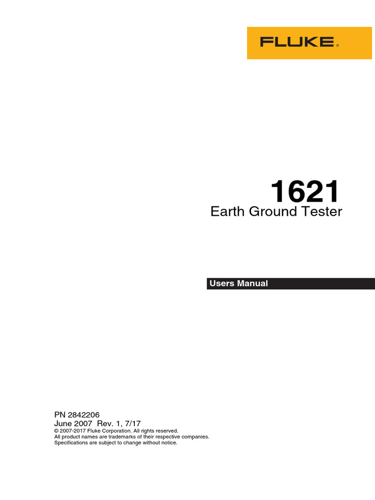 Fluke 1621 Earth Ground Tester Manual | PDF | Safety | Electrical ...