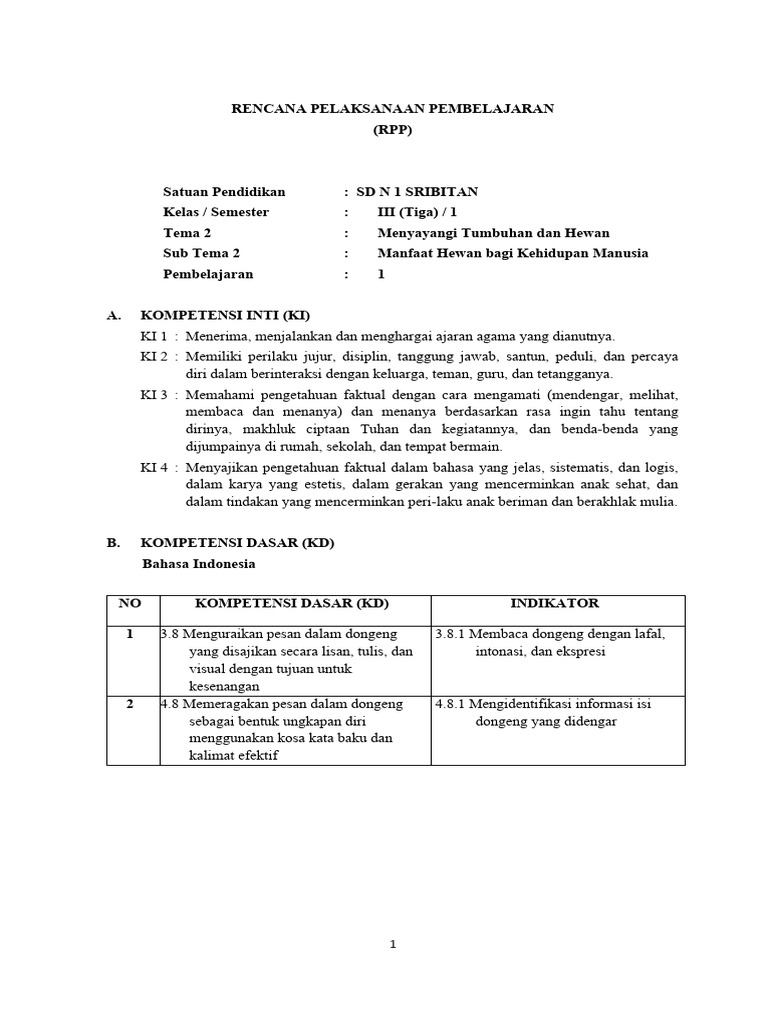 RPP Kelas 3 Tema 2 Subtema 2 Pembelajaran 1 | PDF | Seni & Disiplin Bahasa