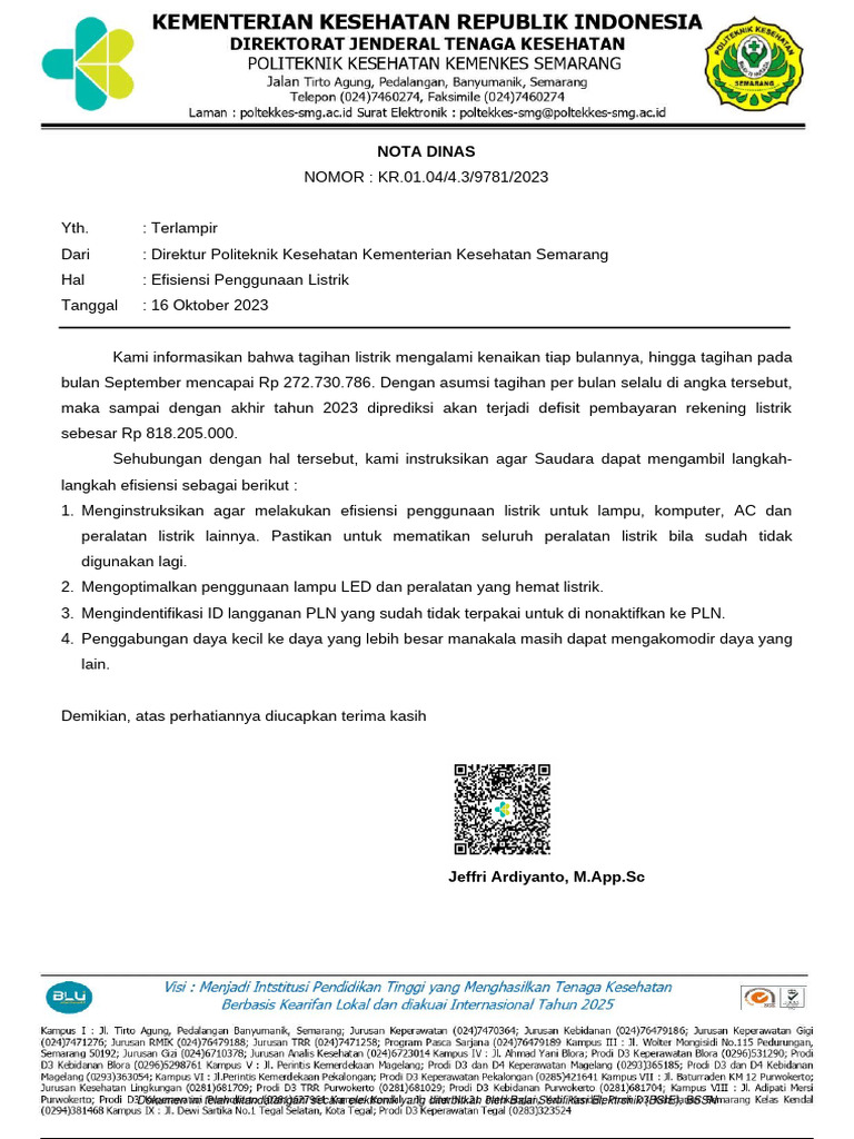 Nota Dinas Efisiensi Penggunaan Listrik | PDF