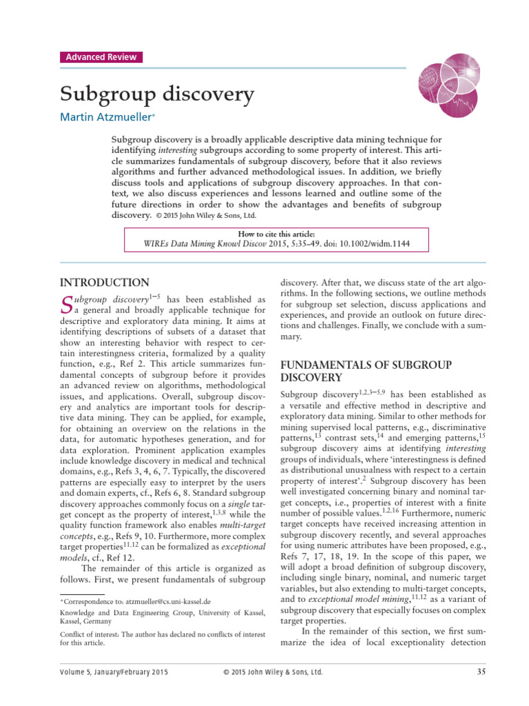 Subgroup Discovery | PDF | Causality | Regression Analysis Subgroup Discovery | PDF | Causality | Regression Analysis