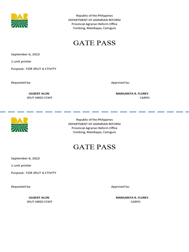 Gate Pass | PDF