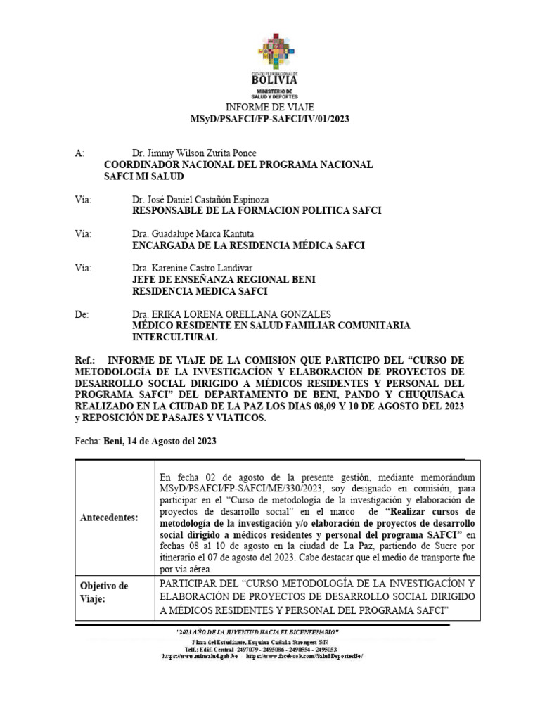 INFORME BENI ERIKA 08, 09 y 10 de Agosto | PDF | Science | Cognición
