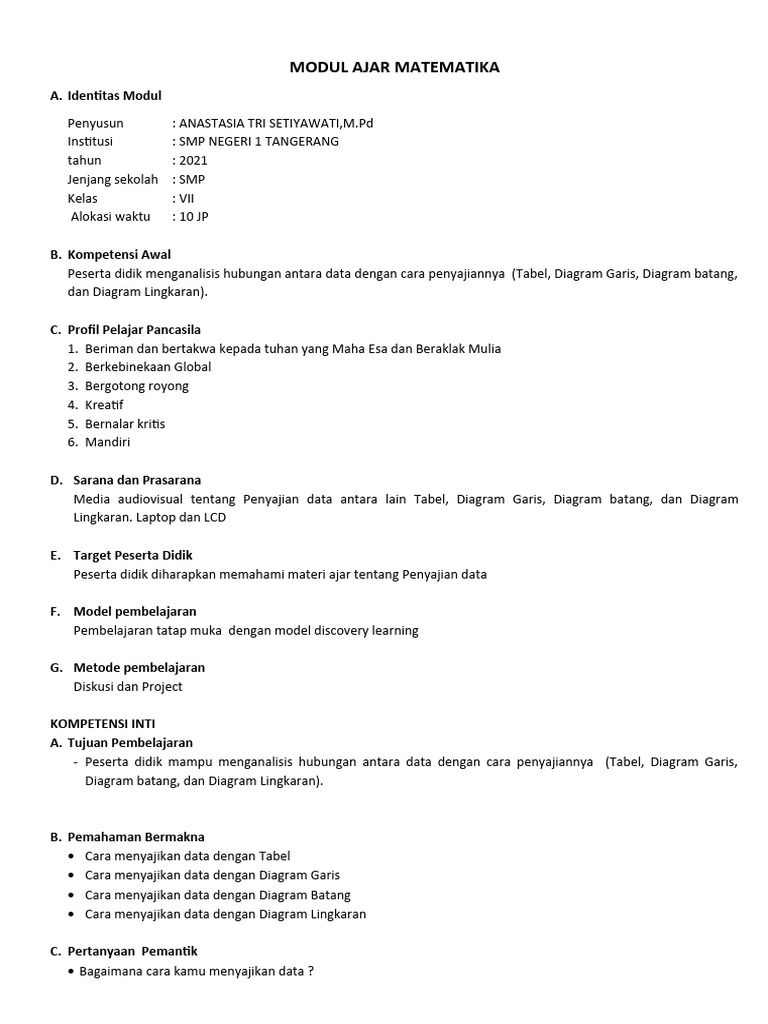 Modul Ajar Mengunakan Data MTK Bab 7 | PDF