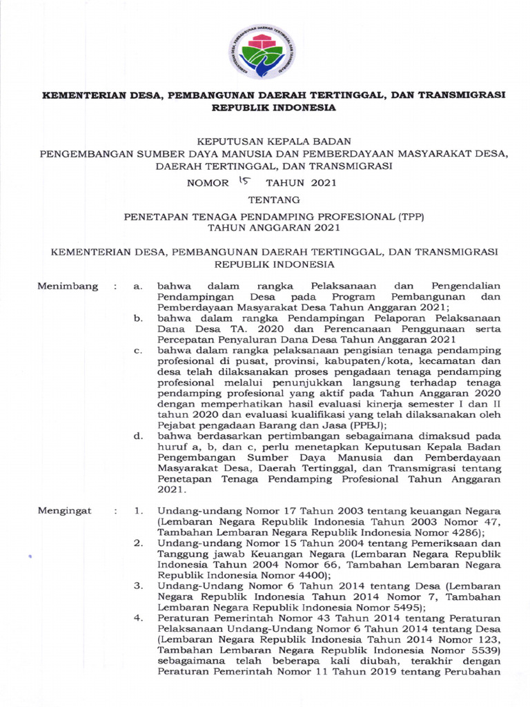 Jambi - SK Penetapan TPP 2021 | PDF