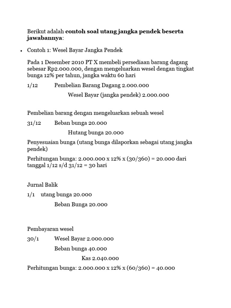 Contoh Soal Utang Jangka Pendek | PDF