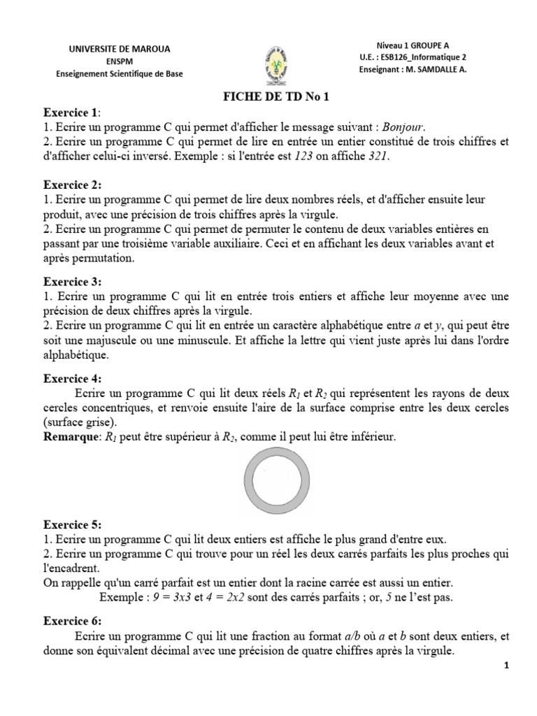 Exercices de Programmation C | PDF | C (Langage de programmation ...
