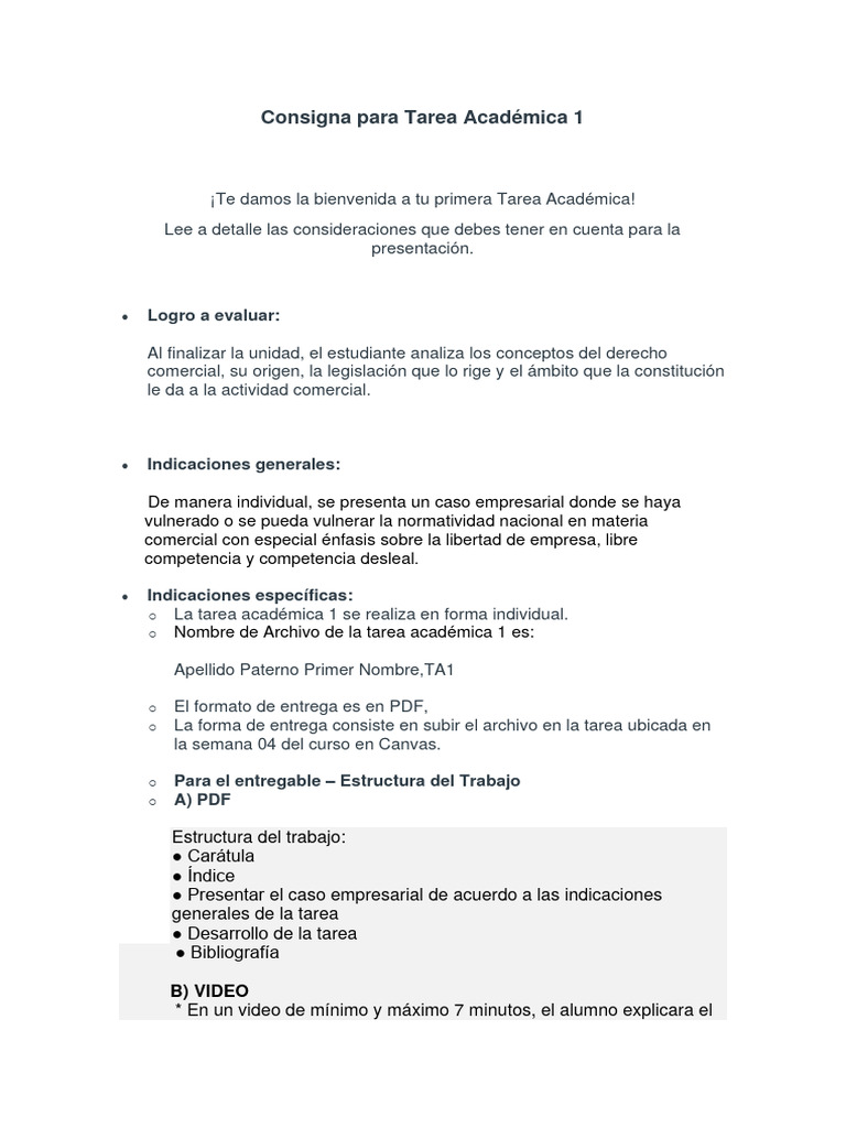 Consigna para Tarea Académica 1 | PDF | Evaluación