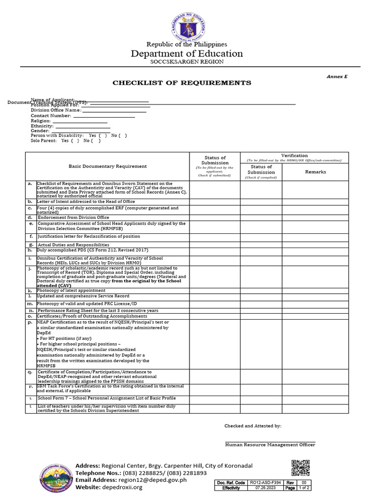 Annex e Checklist of Requirements Omnibus Certification 1 | PDF