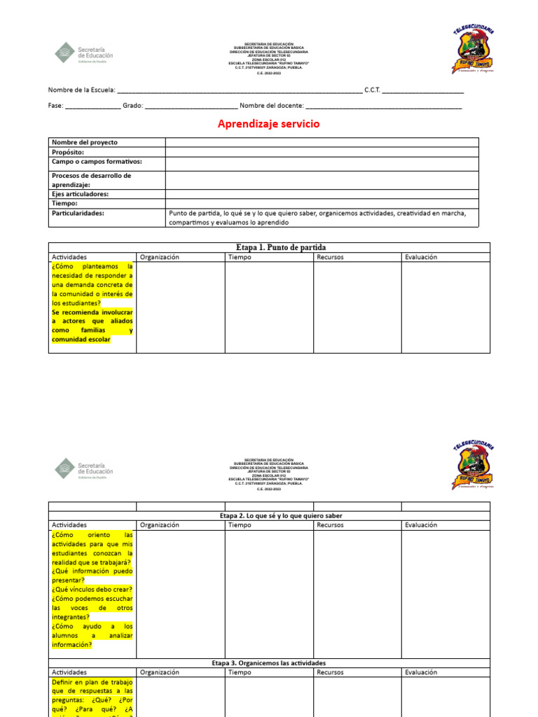 Formato Aprendizaje Servicio | PDF | Evaluación | Educación primaria