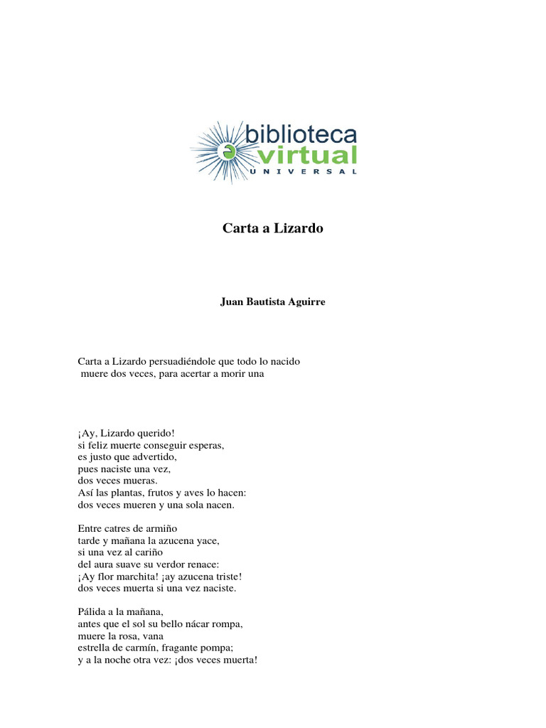 Carta A Lizardo: Juan Bautista Aguirre | PDF