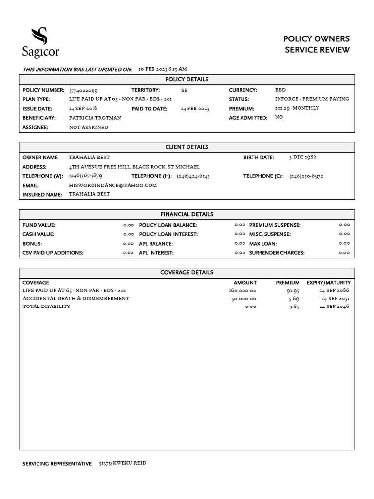 Policy Owner Service Review - J774022099 | PDF | Insurance | Retirement