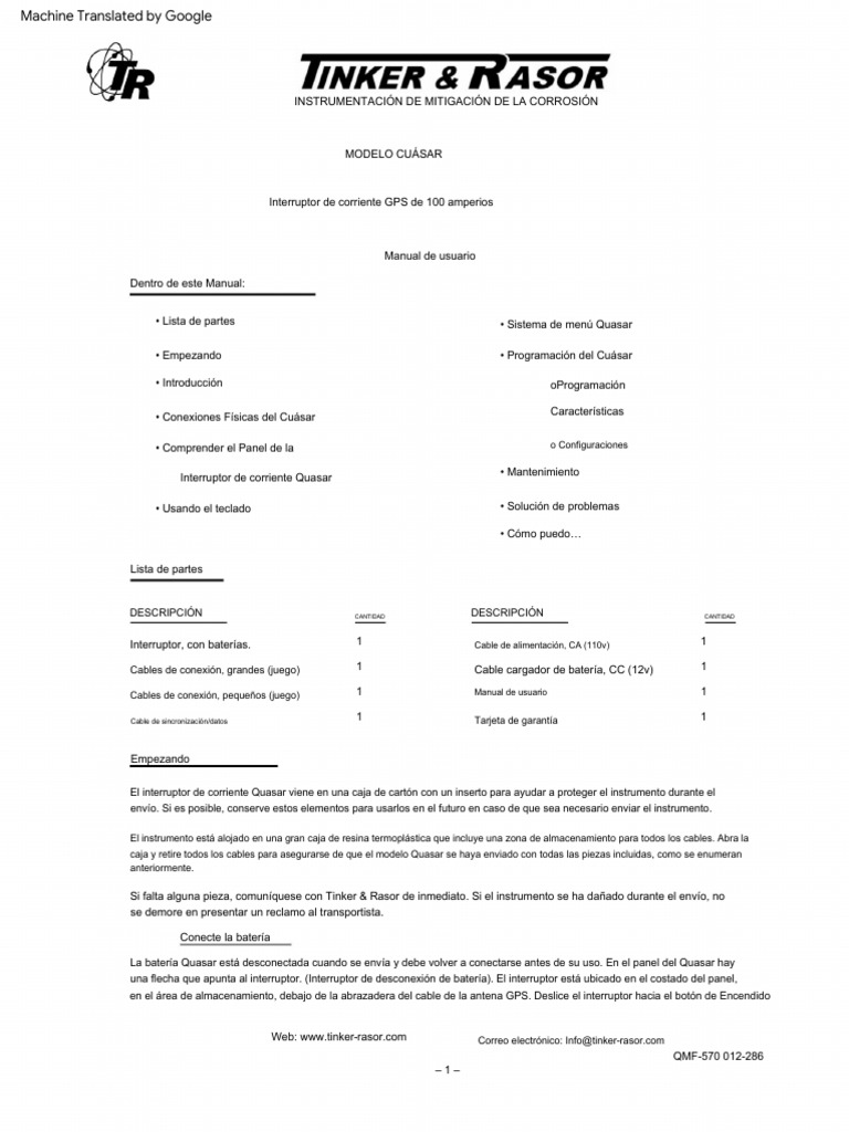 Manual de Usuario Quasar 100 Amp Gps Interruptor - Esp | PDF | Fuente ...