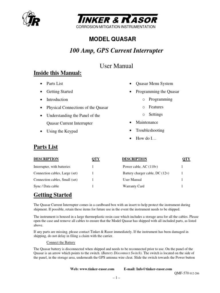 Manual de Usuario Quasar 100 Amp Gps Interruptor - Ing | PDF ...