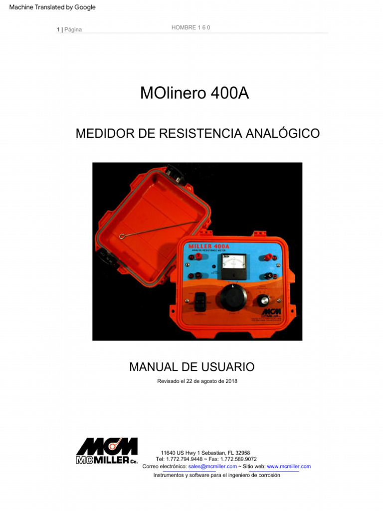 Manual de Usuario Medidor de Resistencia Analógico Miller 400 - Esp | PDF | Ciencia y ...
