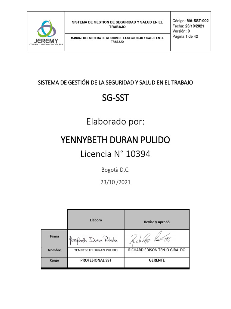 MA-SST-001 Manual Del SG-SST | PDF