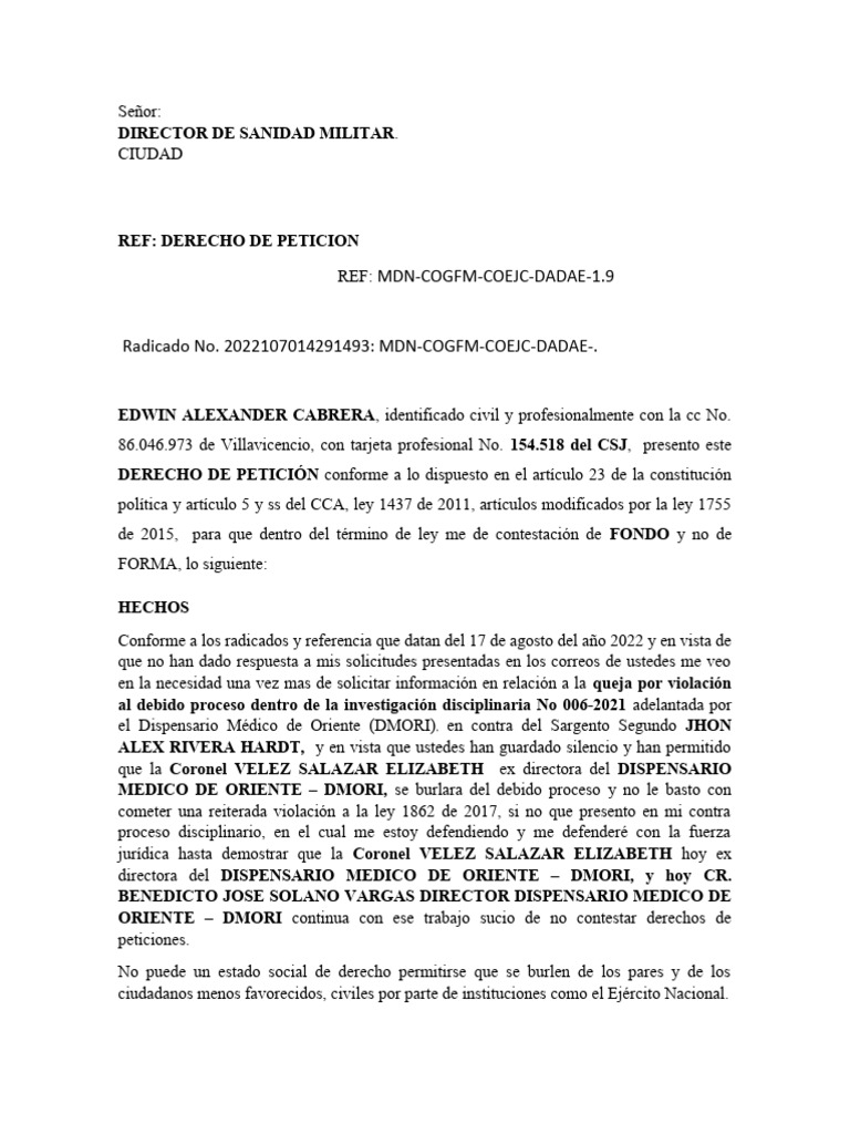 Oficio Sanidad Militar | PDF | Debido al proceso