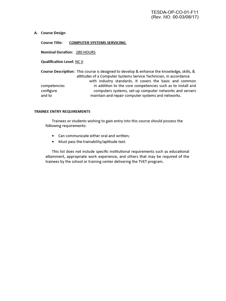 Competency Based Curriculum CSS NC Ii | PDF | Computer Network ...