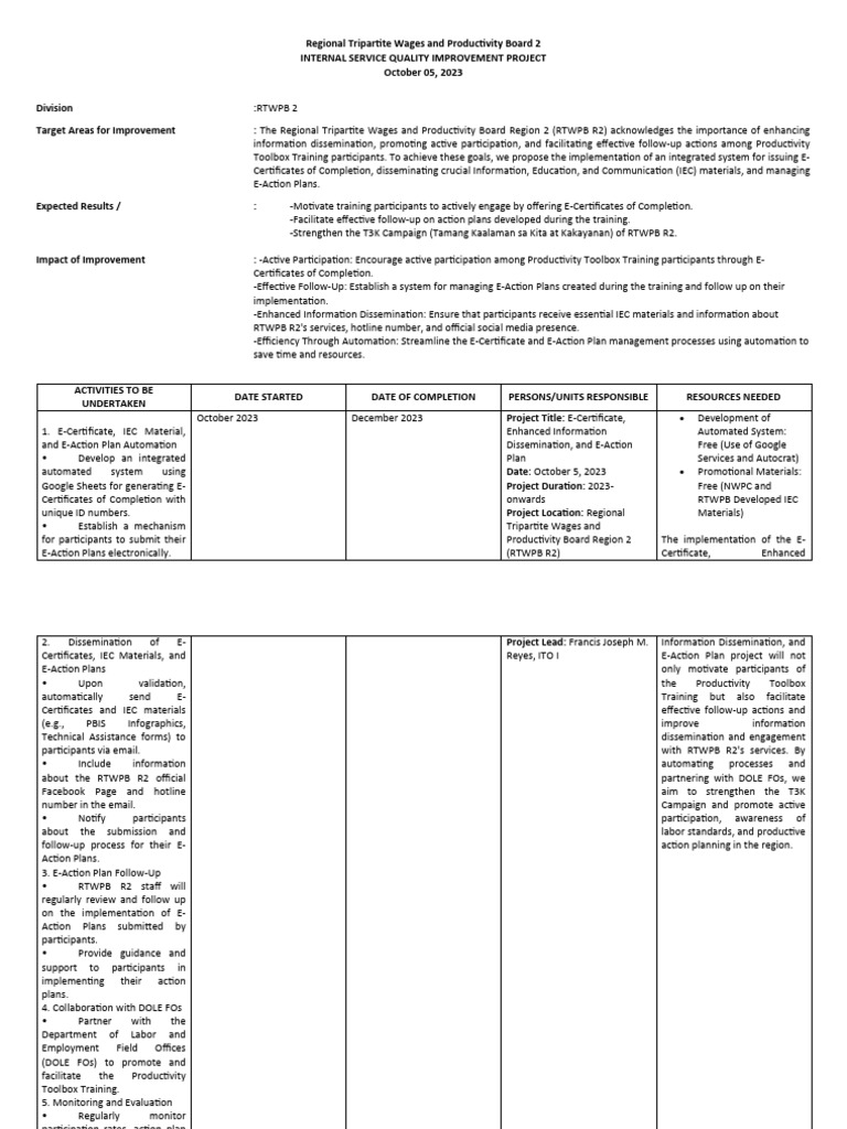 SQIP Action Plan 2 | PDF