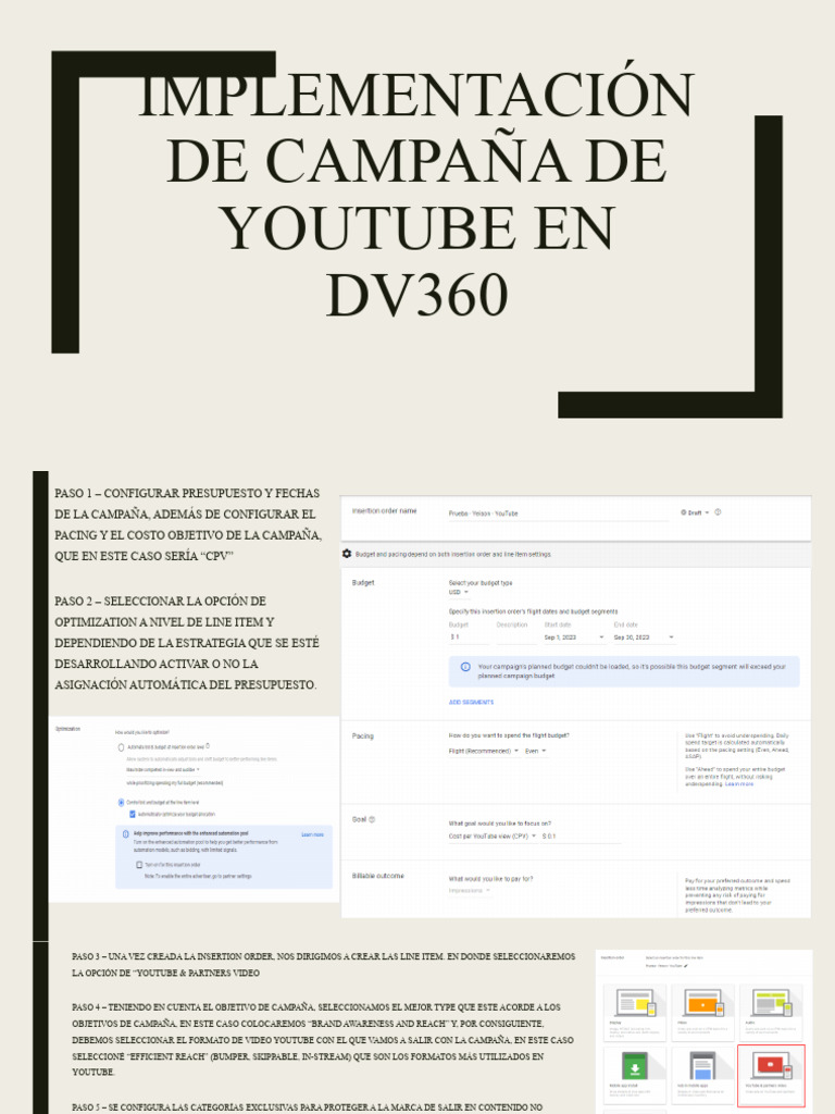 Implementación de Campaña de YouTube en dv360 | PDF