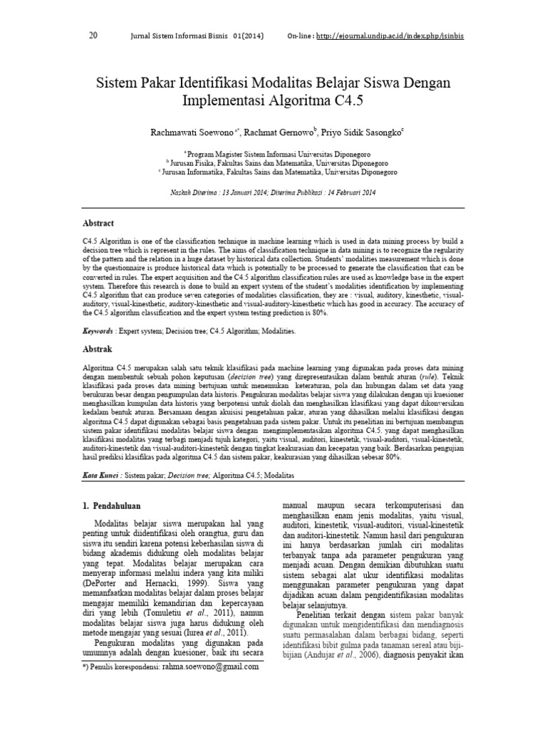 Sistem Pakar Identifikasi Modalitas Belajar Siswa | PDF