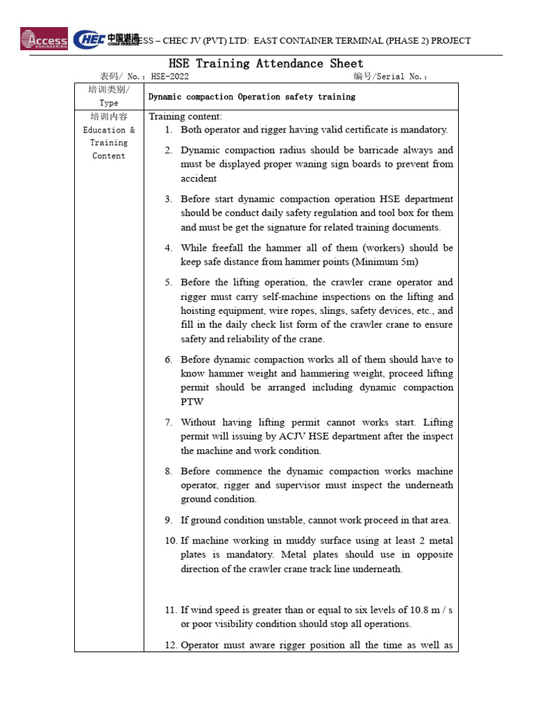 Dynamic Compaction Operation Safety Training - ECT | PDF | Technology ...