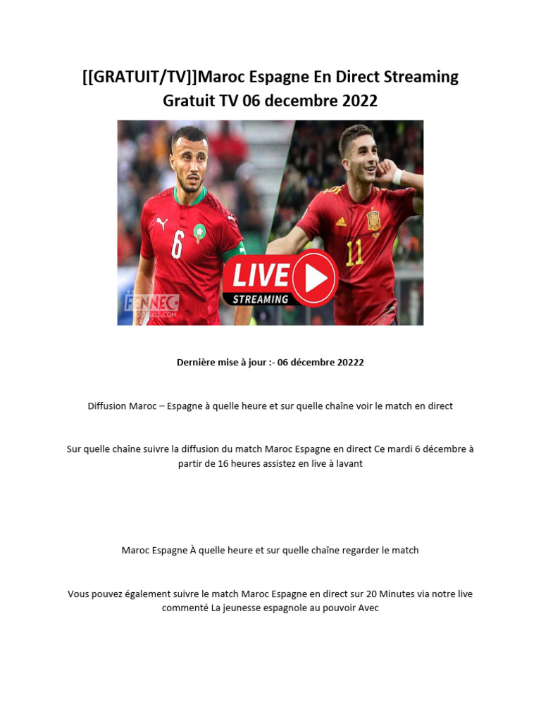 Match Maroc-Espagne en Direct Gratuit | PDF | Sports et loisirs