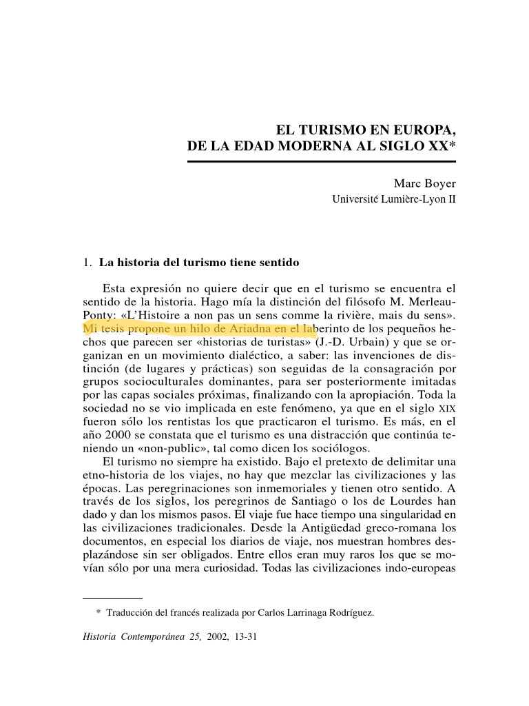 El Turismo en Europa de La Edad Moderna Al Siglo XX Marc Boyer | PDF ...