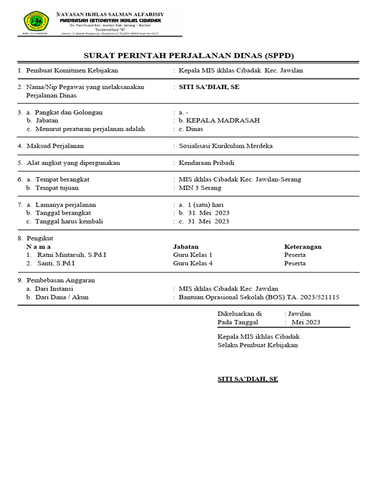 SPPD Sosialisasi Kurikulum Merdeka | PDF