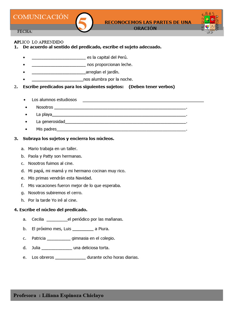 Partes de una Oración para Niños | PDF | Artes del Lenguaje y Comunicación