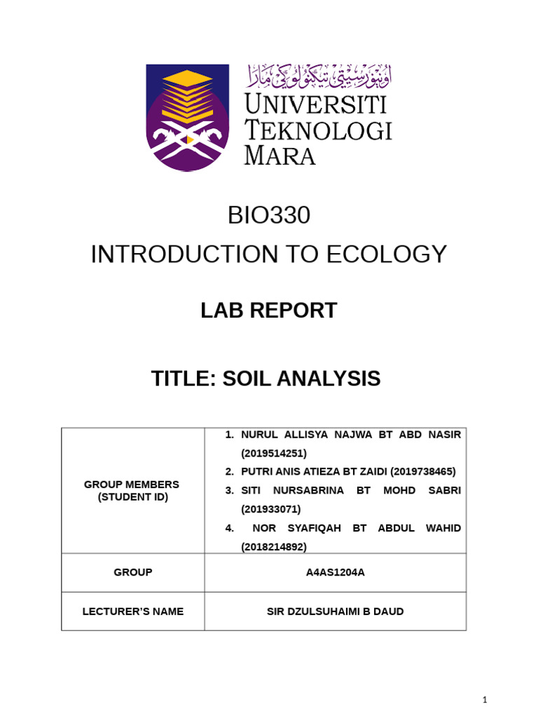 Lab Report BIO330 | PDF | Ph | Soil
