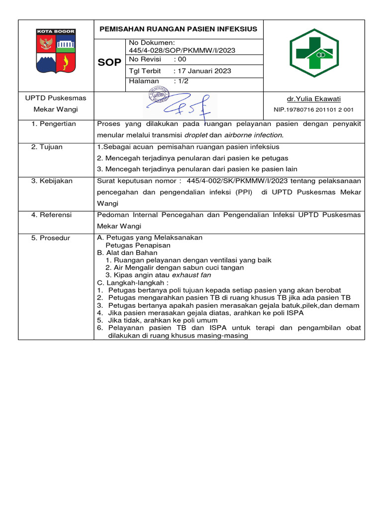 5.5.5. SOP Pemisahan Ruangan Pelayanan | PDF | Kesehatan Holistik | Sains & Matematika