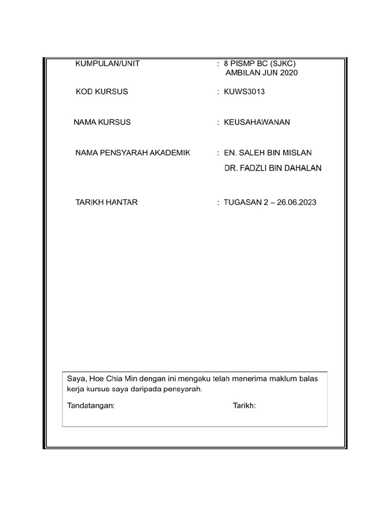 Hoe Chia Min - Kuws3013 - Tugasan 2 | PDF