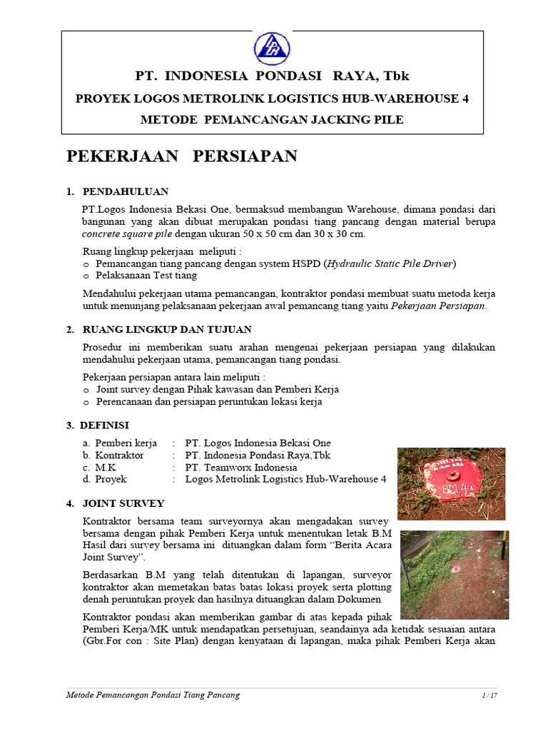 Metode Kerja Jacking Pile HSPD | PDF