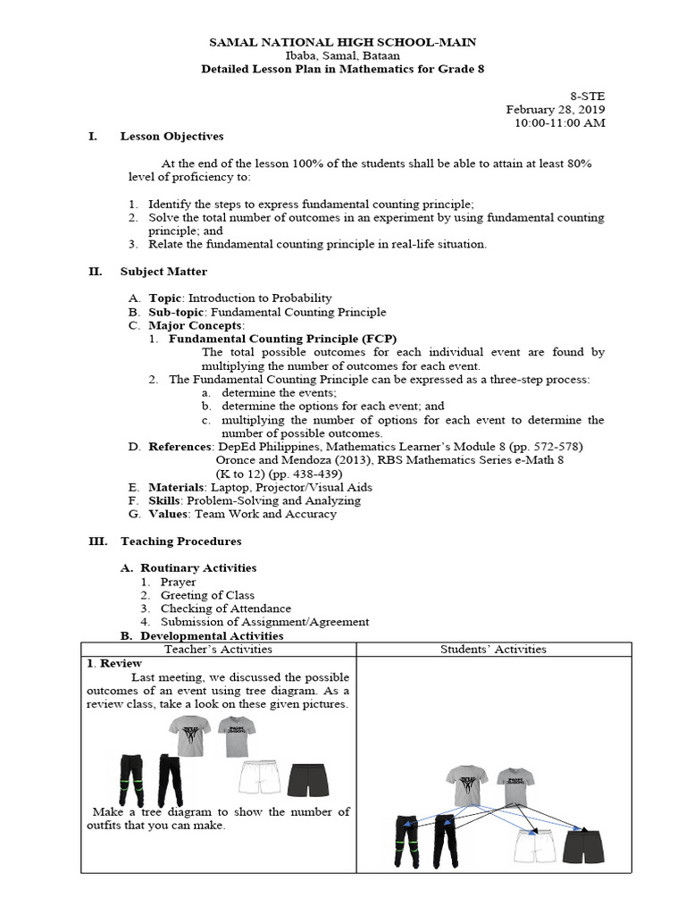 Grade 8 Lesson on Counting Principles | PDF | Numbers | Lesson Plan