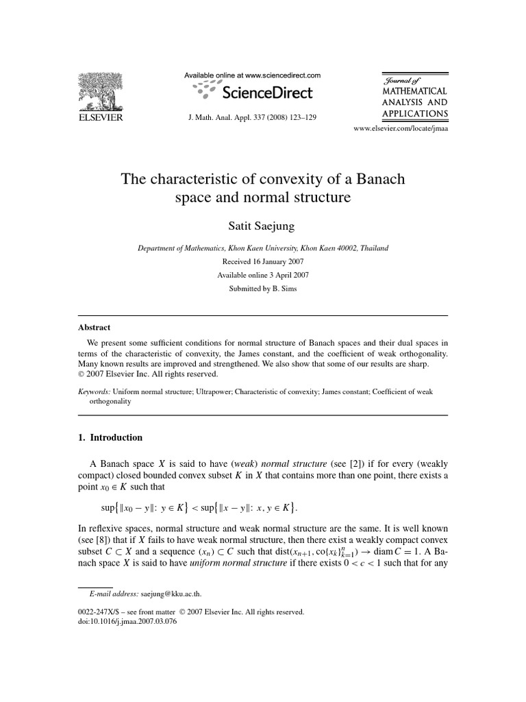 The Characteristic of Convexity of A Banach Space and Normal Structure ... The Characteristic of Convexity of A Banach Space and Normal Structure ...