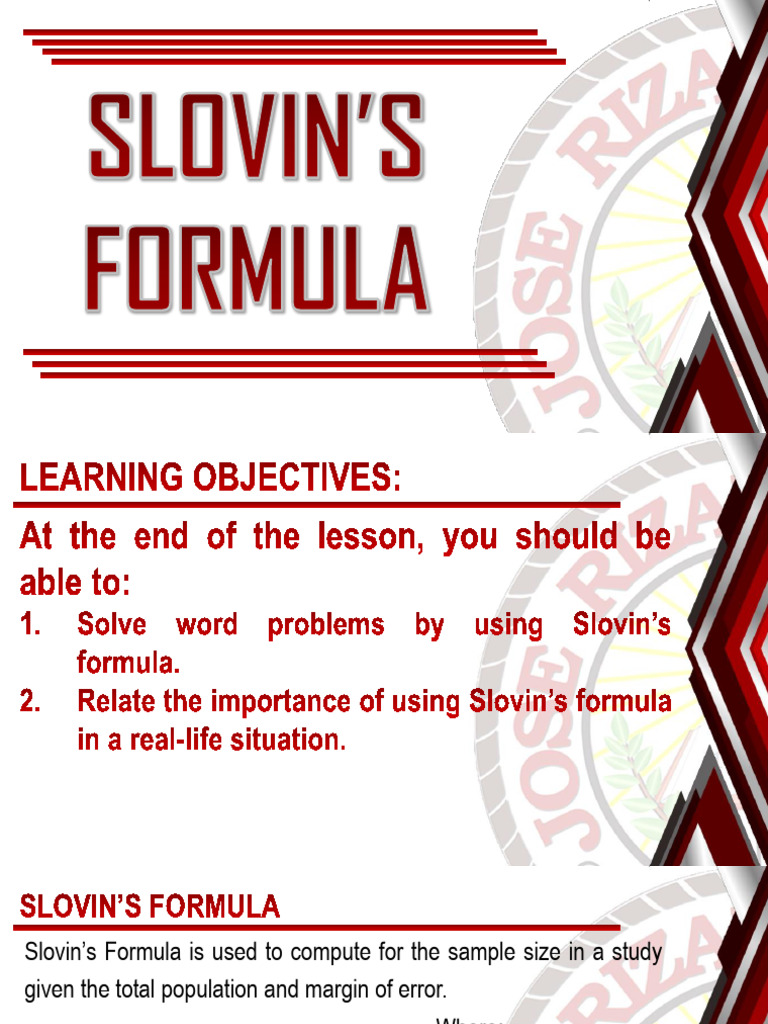 Slovins Formula Final | PDF | Sample Size Determination | Margin Of Error