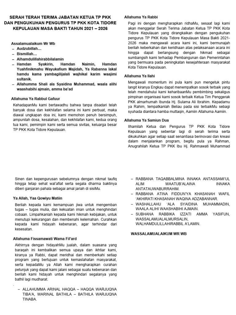 PKK Doa Serah Terima Jabatan | PDF | Agama & Spiritualitas
