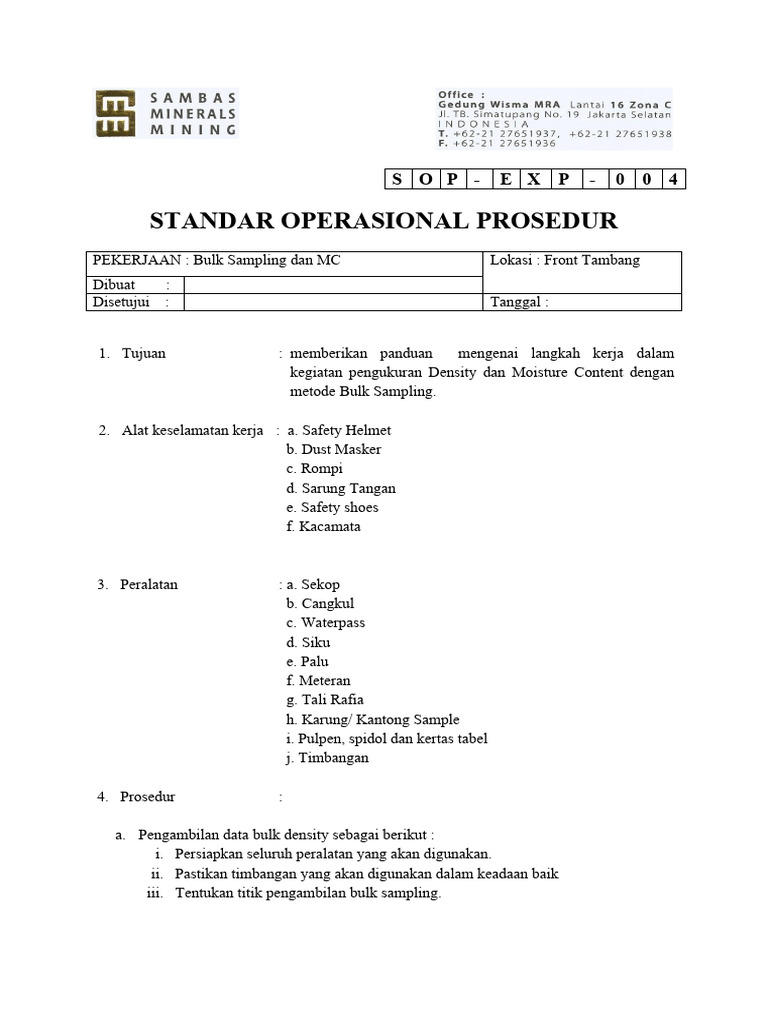 SOP Bulk Sampling & MC | PDF | Sains & Matematika
